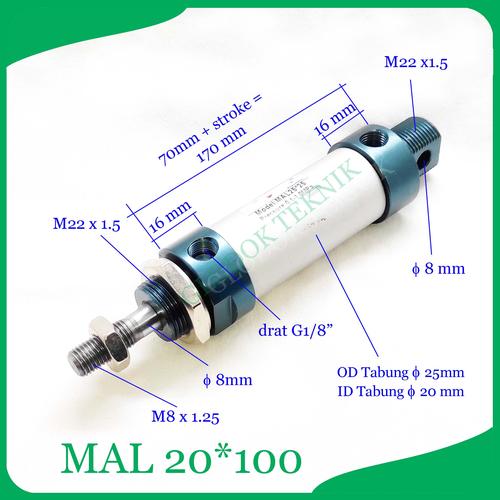 Jual MAL20-100 Air / Pneumatic Cylinder MAL20x100 Silinder Pneumatik ...