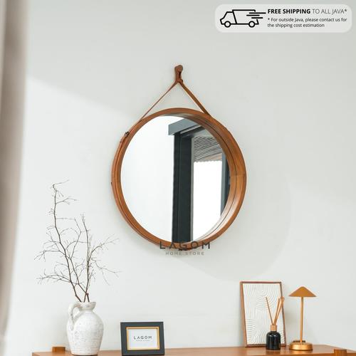 Jual Cermin Bulat Medium dengan Frame Tipis Material Kayu Jati Solid ...