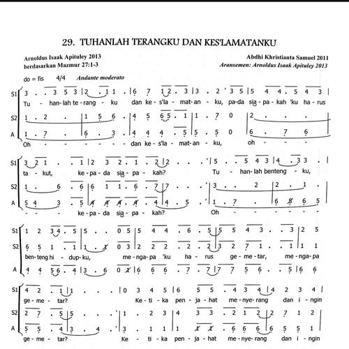 Jual Tuhanlah Terangku dan Kes'lamatanku - Partitur Paduan Suara Wanita ...