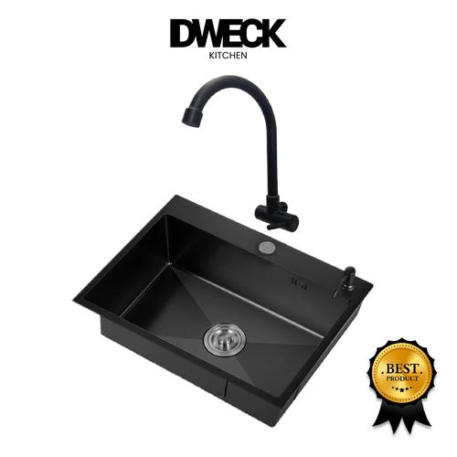 Promo DWECK - Kitchen Sink Hitam Stainless 304 1 Bowl Large Paket Kran ...