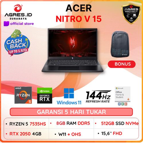 Promo Acer NITRO V 15 RYZEN 5 7535HS RTX2050 4GB/ 8gb 512gb W11 + OHS 15.6FHD 144HZ - Non Paket ...