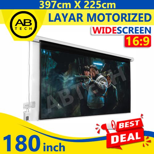 Jual Screen Projector Motorized 180" Ratio 16:9 - Remote Otomatis 180 ...