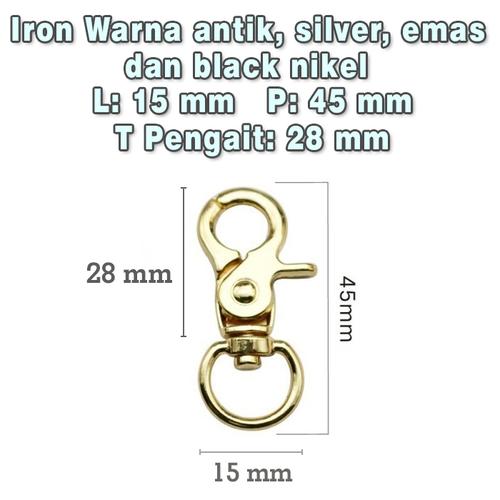 Jual Kait Pengait tas 15x45 mm antik 042 Kaitan cantolan rantai Snap ...