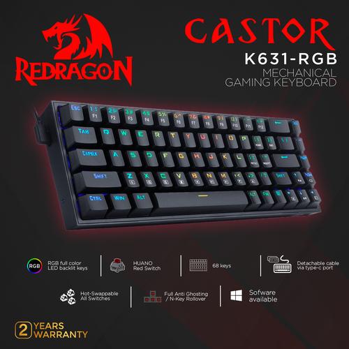 Promo Redragon Universal Mech Gaming Keyboard 68 Keys RGB CASTOR - K631-RGB - K631RGB-PRO-BRW ...