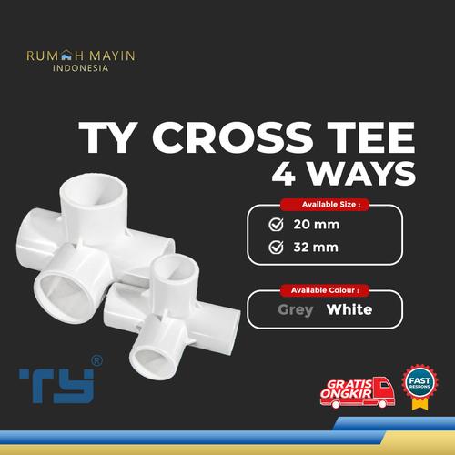 Jual TY Cross Tee T Four 4 Way Pipa Pipe U – PVC by 3 Pawns - GREY, 20 ...