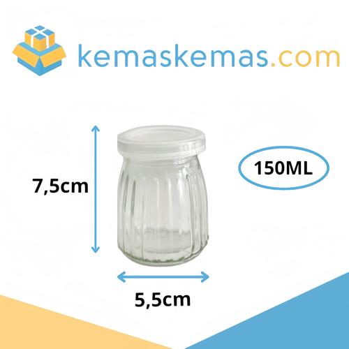 Jual 150 ml Botol Jar Kaca Puding Bergaris Susu Yoghurt + Tutup Lid ...
