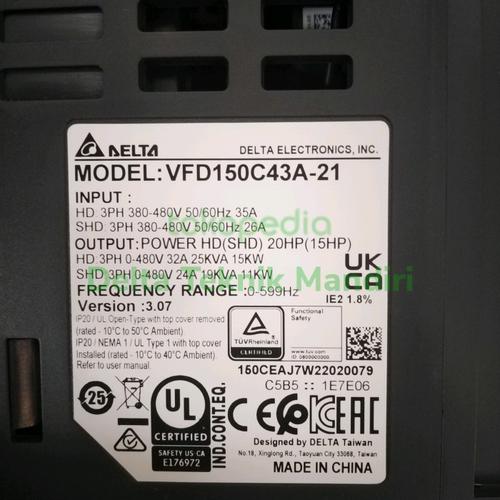Jual Inverter delta VFD150C43A-21 20hp 15kw 3phase 380-480vac - Jakarta ...