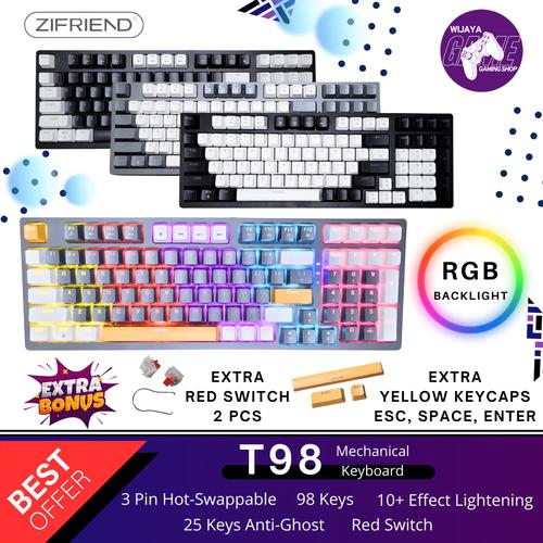 Jual ZIFRIEND KY98 Mechanical Gaming Keyboard 98 Keys HotSwappable Red ...