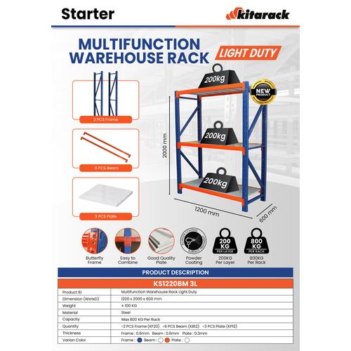 Jual Rack gudang besi KS1220 2M Panjang 1,2 Meter Light Duty Rak 200KG ...