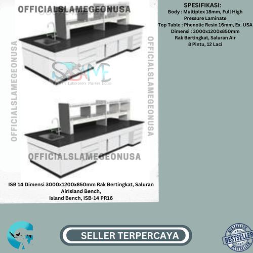 Jual meja lab atau meja island bench USA ISB-14 PR16 di lengkapi rak ...