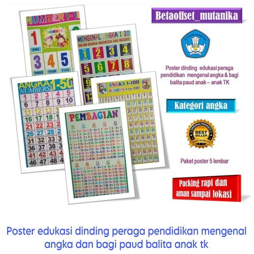 Jual Poster dinding paket pendidikan belajar angka dan pembagian anak ...