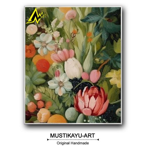 Jual lukisan kanvas abstrak bunga hijau 100 x 120 cm frame hiasan ...