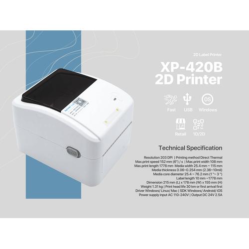Jual PRINTER BARCODE THERMAL XPRINTER XP-420B USB+BLUETOOTH SUPPORT ...