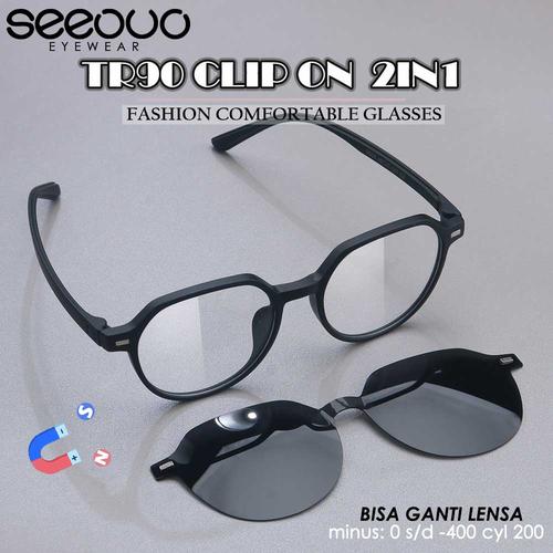 Jual Seeouo Kacamata Clip ON 2IN1 Polarized Anti UV Style Pria Wanita Bentuk Oval Bisa Minus ...