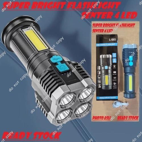 Jual Senter 4 LED COB Senter 4 Mode Jarak Jauh Senter Camping 4 Mata ...