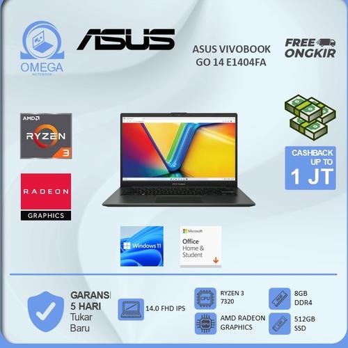 Jual Asus Vivobook Go 14 e1404fa ryzen 3 7320 8gb 512gb w11+ohs 14.0fhd blk -fhd 351 - PAKET ...