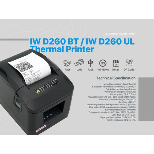 Jual Iware Printer Kasir Thermal Usb+Lan D260UL 80MM Autocutter tanpa ...
