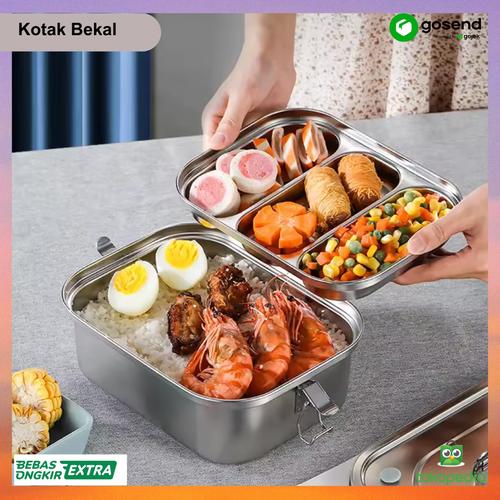 Jual Kotak Makan Bekal Kerja Sekolah Lunch Box Anti Tumpah Stainless Steel 304 2L - 3 Grid ...
