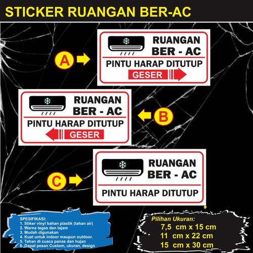 Jual Stiker Vinyl Rambu Ruangan Ber AC Pintu Harap ditutup / Ruangan ...