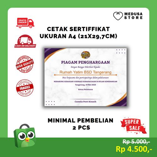Jual Cetak Sertifikat / Certificate Piagam Penghargaan Full Color ...