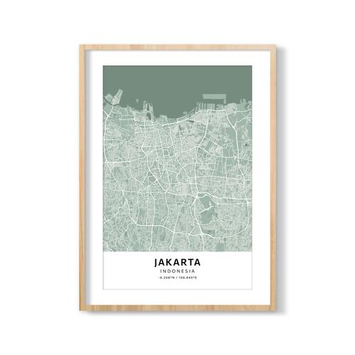 Promo Poster "Jakarta Map" Sage Edition + premium frame kayu Poster ...