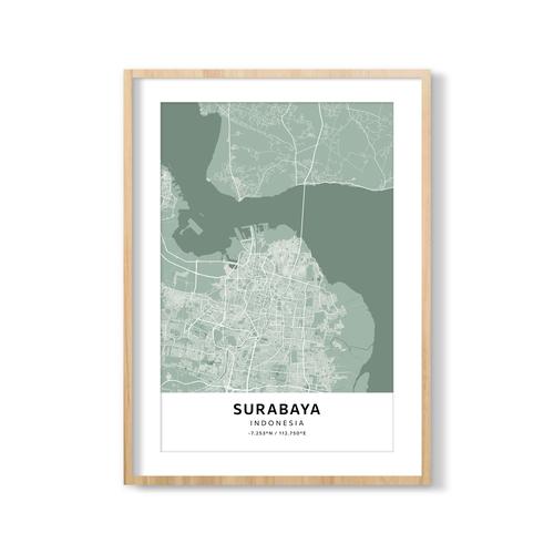 Promo Poster "Surabaya Map" Sage Edition + premium frame kayu Poster ...