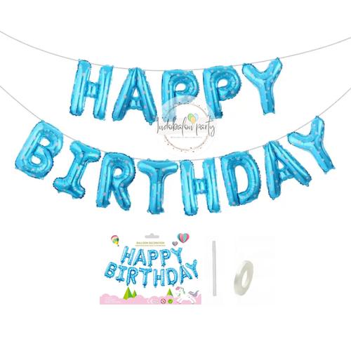 Jual balon huruf set happy birthday / tulisan happy birthday biru motif ...