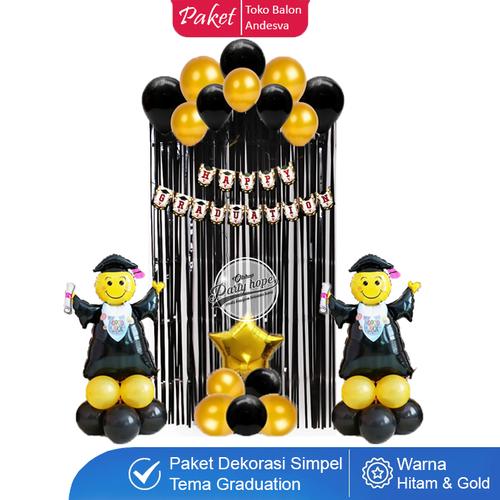 Jual paket dekor graduation hitam gold / set dekorasi wisuda hitam gold ...