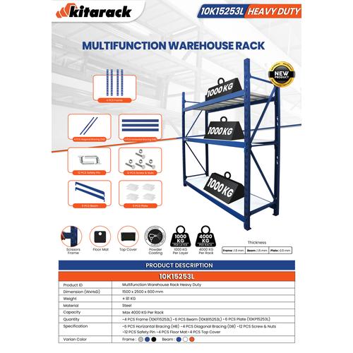 Jual Rack gudang besi 1000kg/ layer 2,5m 4susun panjang 1,5m Hitam ...