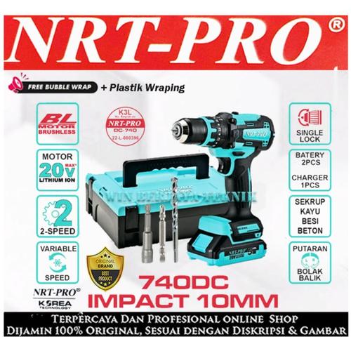 Jual NRT-PRO DC 740 Mesin Bor Cordless Impact Drill 10MM Set 20V Bor ...