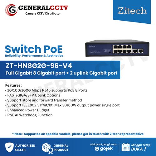 Promo Switch PoE Zitech ZT-HN8G2G-96-V4 Full Gigabit 8 Gigabit port + 2 ...