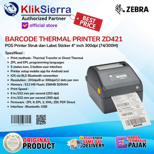 Jual Zebra ZD421 Printer Sticker Thermal Transfer Label Desktop ZD-421 ...