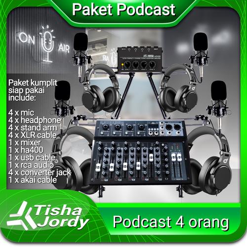 Jual paket podcast 4 orang 4 mic, 4 headphone, mixer 6 channel, rekaman ...