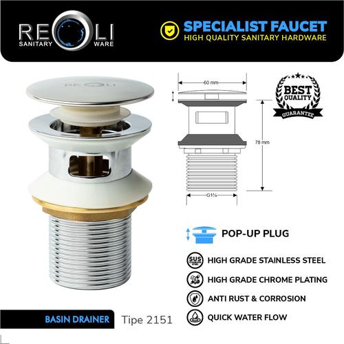 Jual Afur Wastafel Kepala Sifon Basin Drain Stainless Steel Pencet Pop Up Chrome REOLI 2151 ...