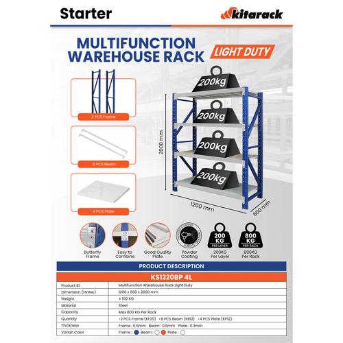 Jual KITARACK Light Duty KS1220 Abu Rack Gudang 200KG / Layer Panjang 1 ...
