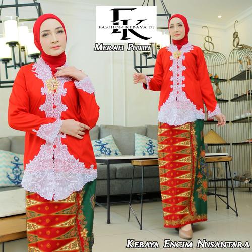 Jual set kebaya encim nusantara merah putih/seragam tradisional - denim ...