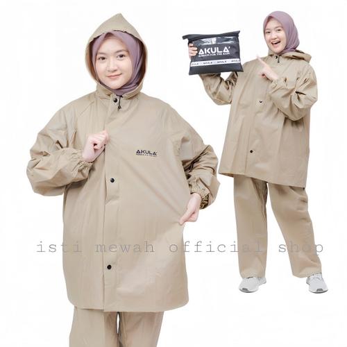 Promo Mantel Hujan AKULA Jas Hujan bahan PVC 0.25 setelan Pria Wanita Dewasa - Dusty Pink, L ...