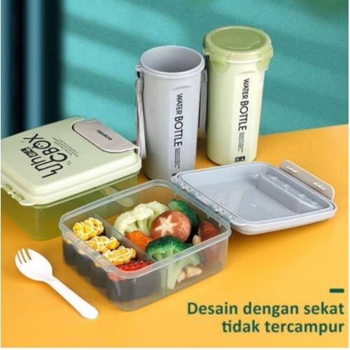 Promo Lunch Box Set Botol Minum Kotak Makan 2 Sekat Free Sendok 1000ml 8215 - Merah Muda ...