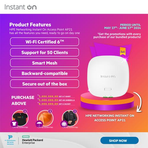 Promo Aruba HPE Networking Instant On AP21 S1T09A Dual IEEE 802.11ax 1.50 Gbit/s Cicil 0% 3x ...