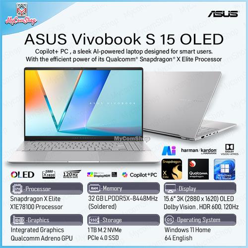 Jual ASUS VIVOBOOK S 15 S5507 OLED SNAPDRAGON X ELITE X1E78100 32GB RAM 1TB SSD QUALCOMM ADRENO ...