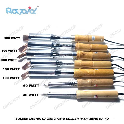 Jual Solder Listrik Gagang Kayu Solder Patri Merk RAPID - 40, 60, 100 ...