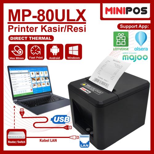 Jual Printer Thermal 80mm USB LAN MP-80ULX Auto Cutter Sticker Label Resi Struk Antrian Tiket ...