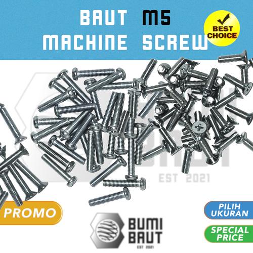 Jual Baut JP JF M5 Machine Screw Kepala Obeng Putih - Pan Head JP, M5 X ...