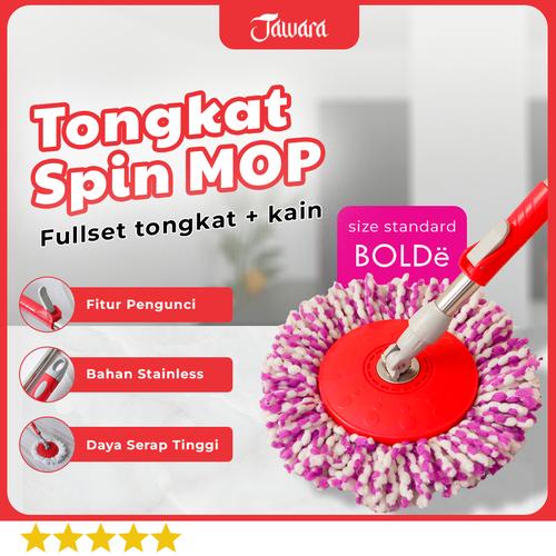 Jual Tongkat Handle Spin Mop Merah Gagang Pel Mop free 1 pc kain refil ...