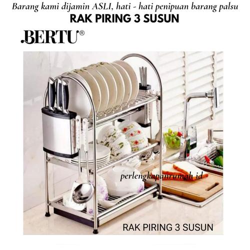 Jual RAK PIRING STAINLESS STEEL 3 SUSUN DISH RACK 14 PLATES 3 TIERS SS ...