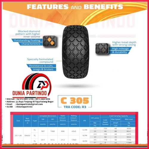 Jual BAN VIBRO / COMPACTOR TUBELESS Uk. 23.1-26,12PR, R3,C305, CEAT ...