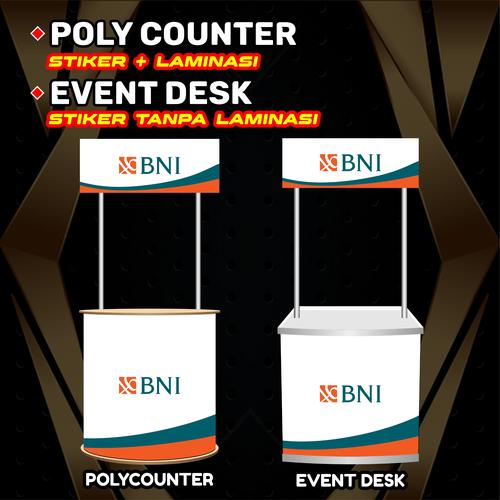 Jual Booth Stand Event Desk Logo BANK BNI / Polycounter Oval Custom BNI ...