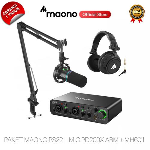 Promo MAONO PS22 Paket Audio Interface Microphone PD200X Dynamic Stand ...