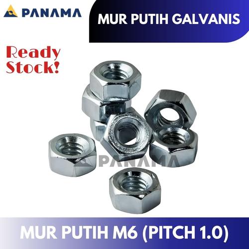 Jual Mur Putih Galvanis M6 Mur Baut M6 Pitch 1.0 Warna Putih Bahan ...