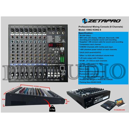 Jual MIXER AUDIO 8 CHANNEL ZETAPRO KINGKONG 8 / KINGKONG8 / KING KONG 8 / KINGKONG-8 USB ...